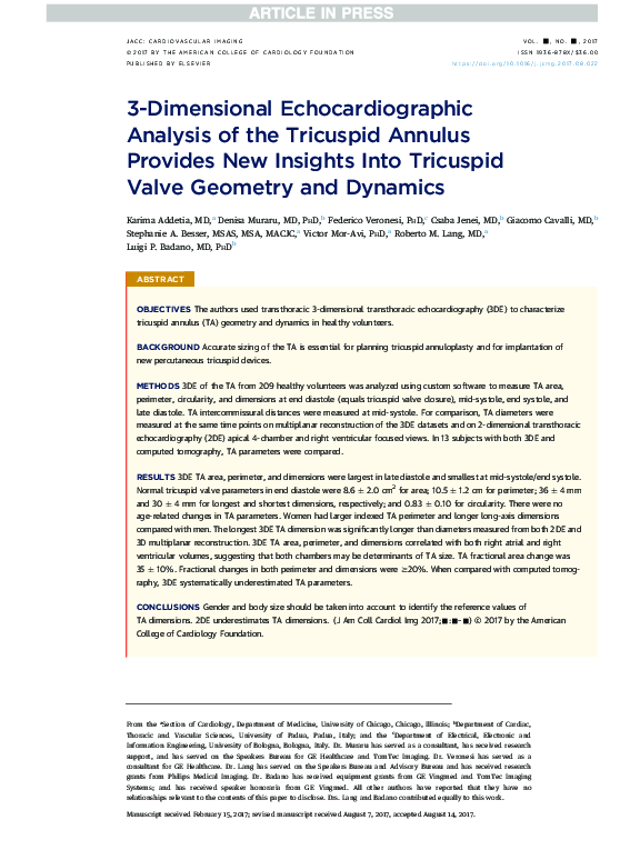 (PDF) 3-Dimensional Echocardiographic Analysis of the Tricuspid Annulus ...
