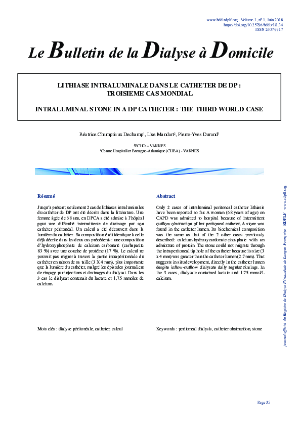 (PDF) Intraluminal stone in a PD catheter : third world case