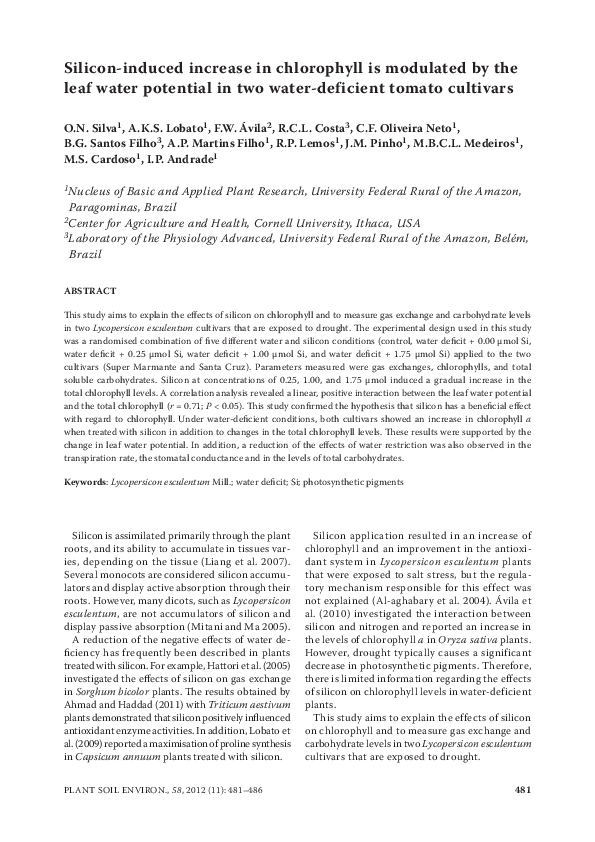 (PDF) Silicon-induced increase in chlorophyll is modulated by the leaf ...