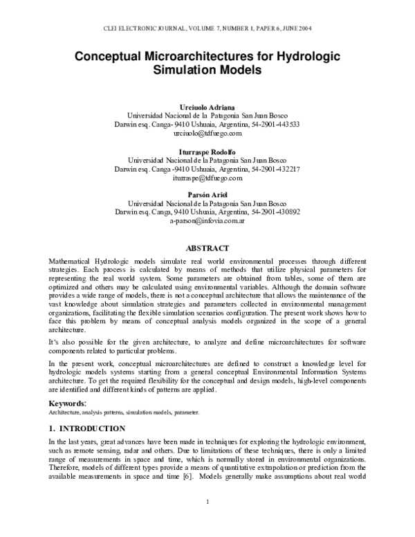 (PDF) Conceptual Microarchitectures for Hydrologic Simulation Models | Adriana Urciuolo ...