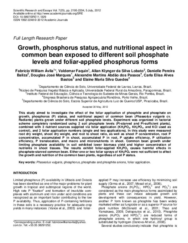 (PDF) Foliar Phosphorus Effects on Common Beans