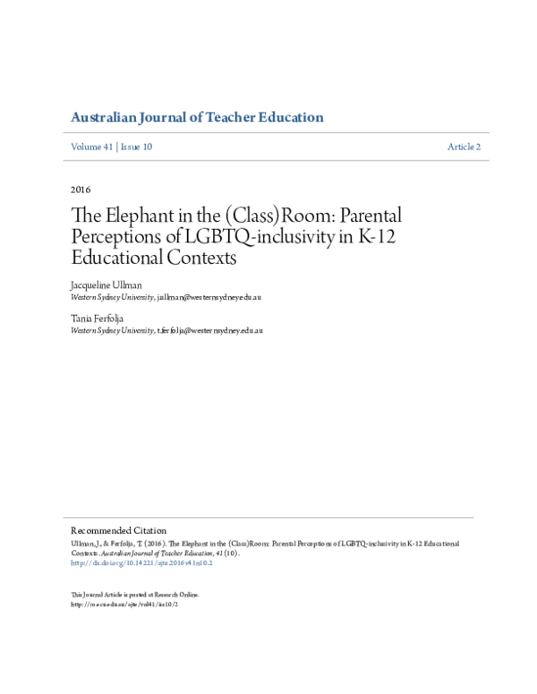 (PDF) The Elephant in the (Class)Room: Parental Perceptions of LGBTQ ...