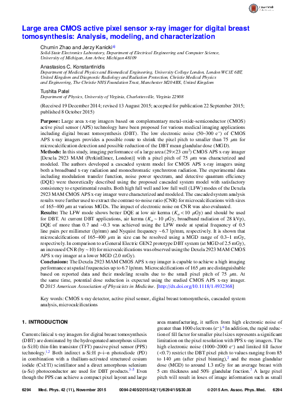 Pdf Large Area Cmos Active Pixel Sensor X‐ray Imager For Digital Breast Tomosynthesis