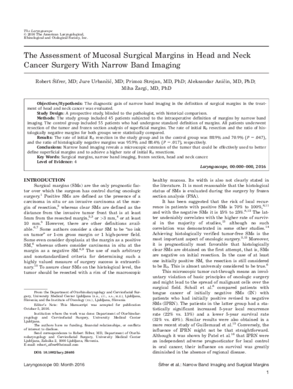 (PDF) The assessment of mucosal surgical margins in head and neck ...