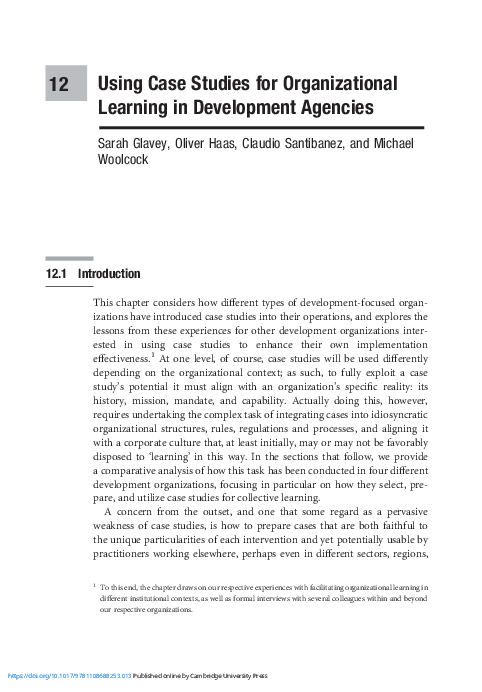 (PDF) Using Case Studies for Organizational Learning in Development ...