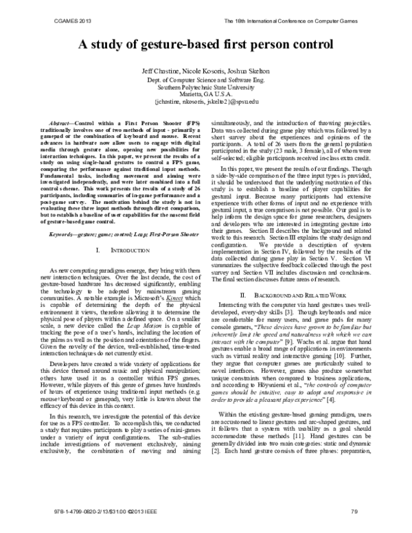 (PDF) A study of gesture-based first person control