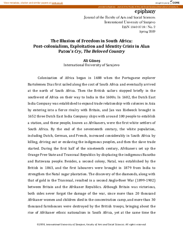 (PDF) The Illusion of Freedom in South Africa: Post-colonialism ...