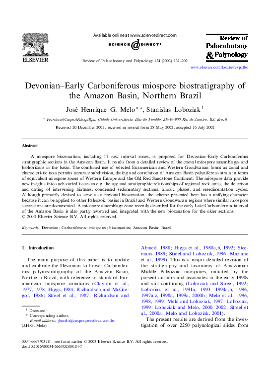(PDF) Devonian–Early Carboniferous miospore biostratigraphy of the Amazon Basin, Northern Brazil