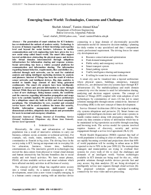 (PDF) Emerging Smart World: Technologies, Concerns and Challenges