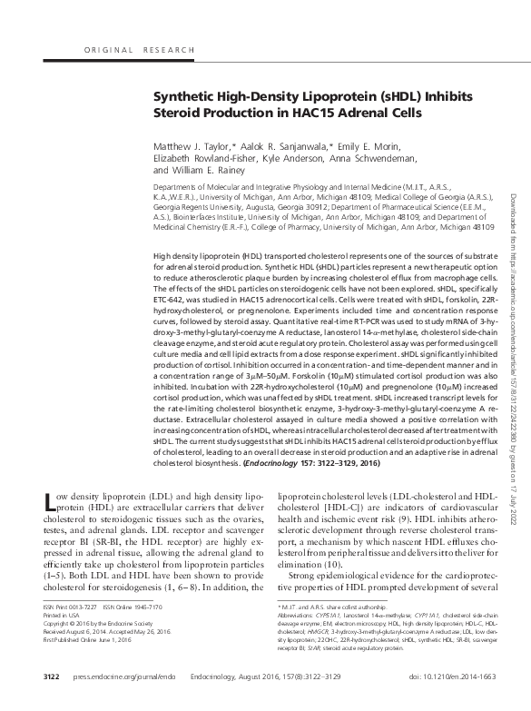 (PDF) Synthetic High Density Lipoprotein (sHDL) Inhibits Steroid ...