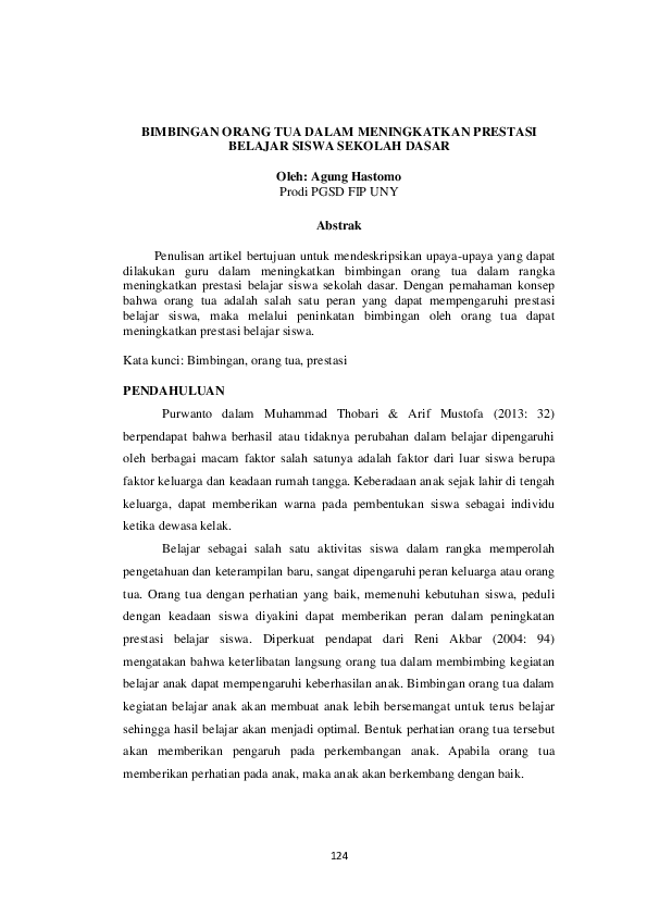(PDF) Bimbingan Orang Tua Dalam Meningkatkan Prestasi Belajar Siswa Sekolah Dasar