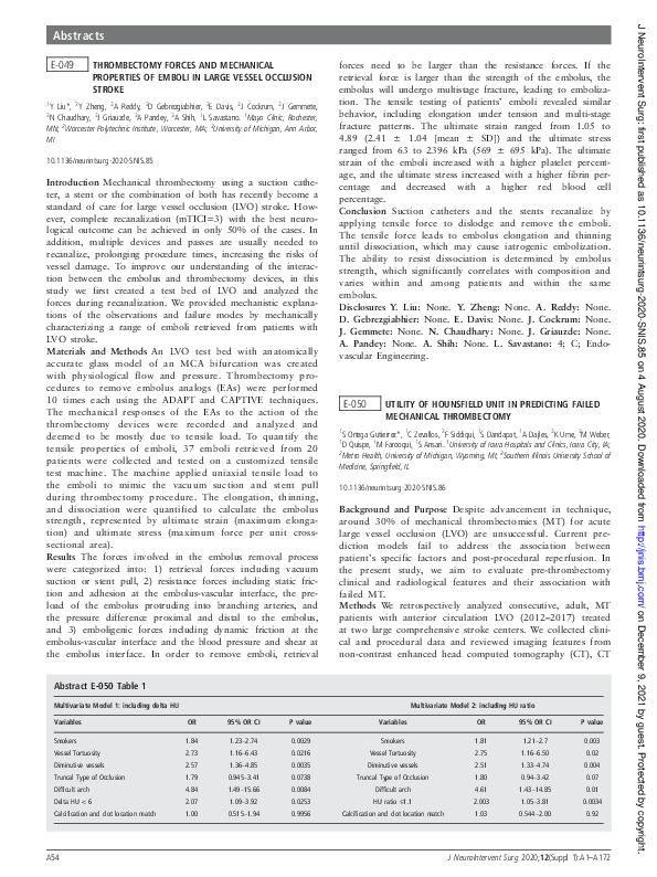 (PDF) E-049 Thrombectomy forces and mechanical properties of emboli in ...