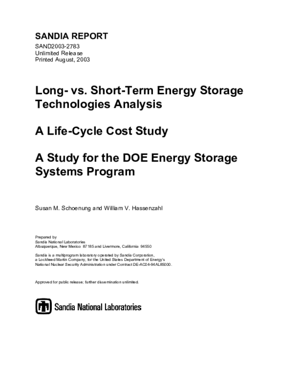 (PDF) Long- vs. short-term energy storage technologies analysis : a ...