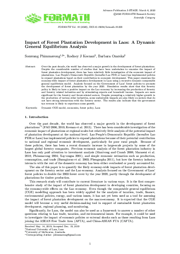 (PDF) Impact of Forest Plantation Development in Laos: A Dynamic ...