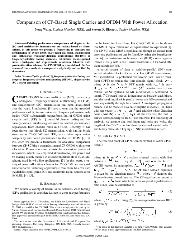 (PDF) Comparison of CP-Based Single Carrier and OFDM With Power Allocation