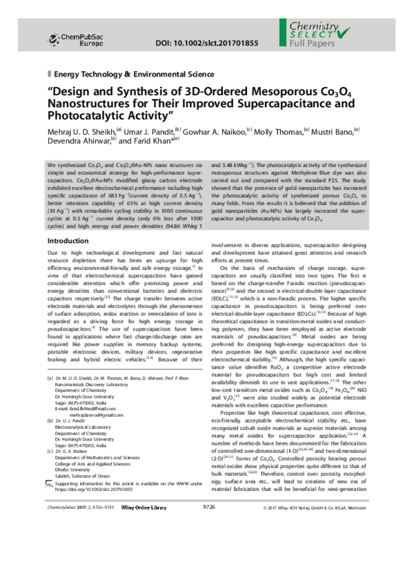 (PDF) “Design and Synthesis of 3D-Ordered Mesoporous Co3 O4 ...