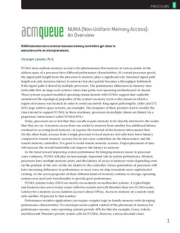 (PDF) NUMA (Non-Uniform Memory Access): An Overview | Christoph Lameter - Academia.edu
