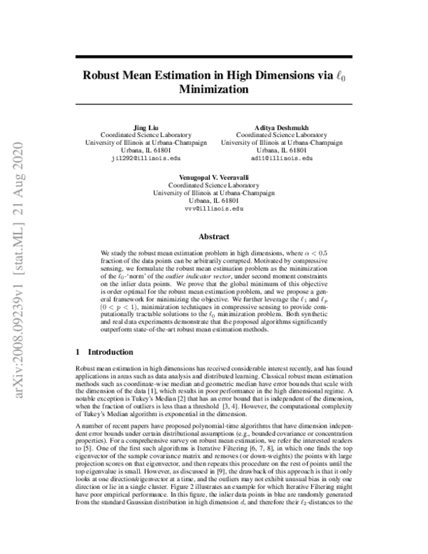 (PDF) Robust Mean Estimation in High Dimensions via 𝓁1 Minimization