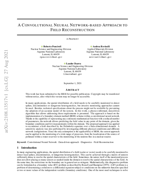 (PDF) A Convolutional Neural Network-based Approach to Field Reconstruction