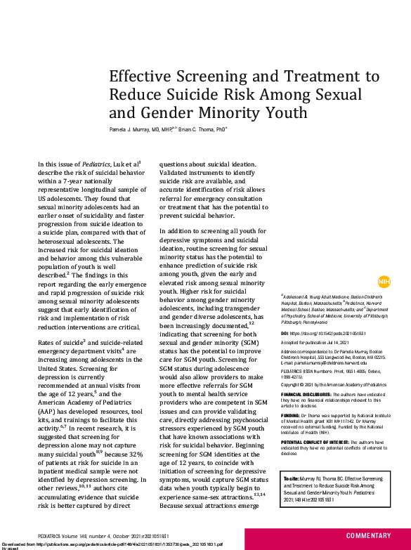 (PDF) Effective Screening and Treatment to Reduce Suicide Risk Among Sexual and Gender Minority ...