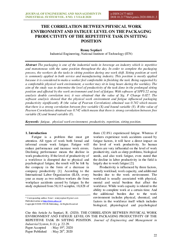 (PDF) The Correlation Between Physical Work Environment and Fatigue ...