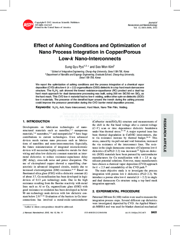 (PDF) Effect of Ashing Conditions and Optimization of Nano Process ...