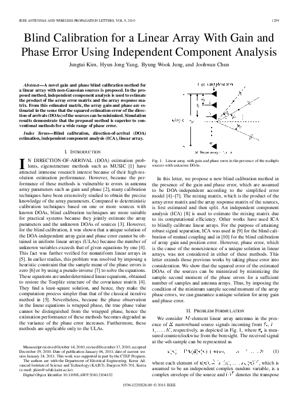 Pdf Blind Calibration For A Linear Array With Gain And Phase Error Using Independent Component