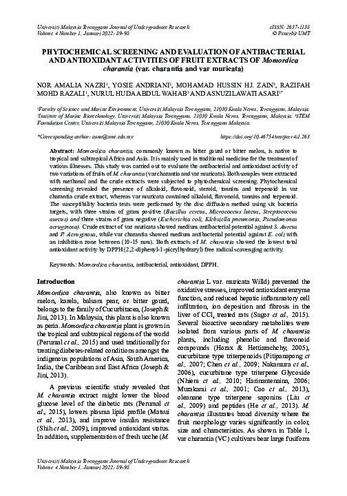 (PDF) PHYTOCHEMICAL SCREENING AND EVALUATION OF ANTIBACTERIAL AND ANTIOXIDANT ACTIVITIES OF ...
