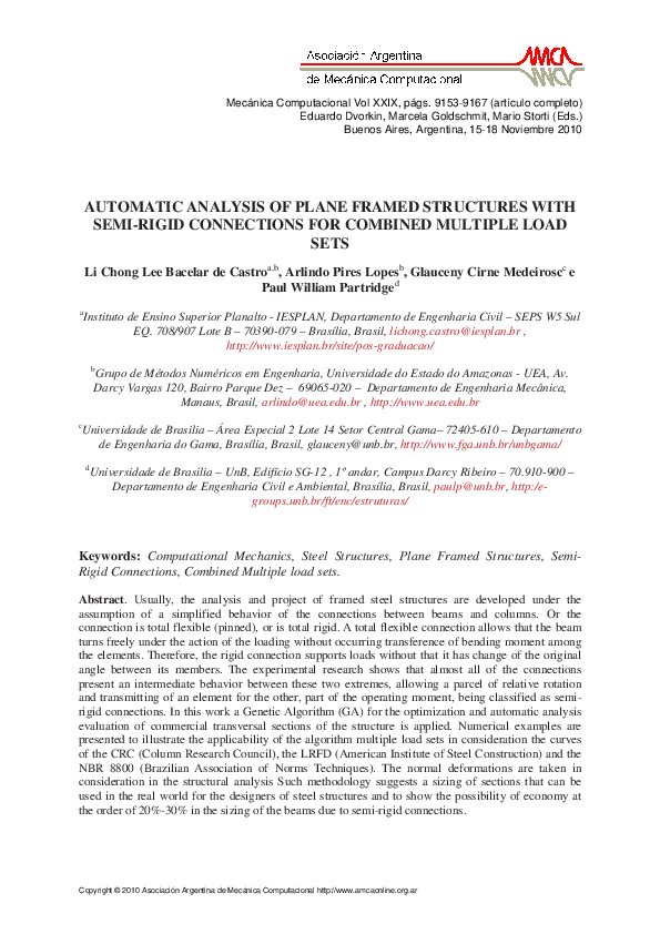 (PDF) Automatic Analysis of Plane Framed Structures with Semi-Rigid Connections for Combined ...