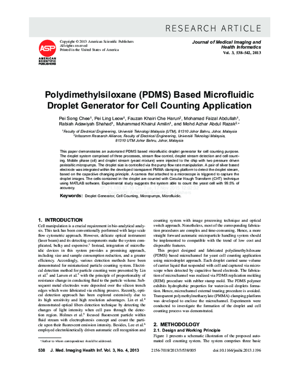 (PDF) Polydimethylsiloxane (PDMS) Based Microfluidic Droplet Generator for Cell Counting Application
