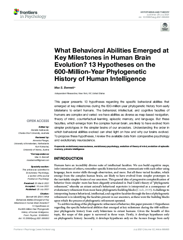 (PDF) What Behavioral Abilities Emerged at Key Milestones in Human Brain Evolution? 13 ...