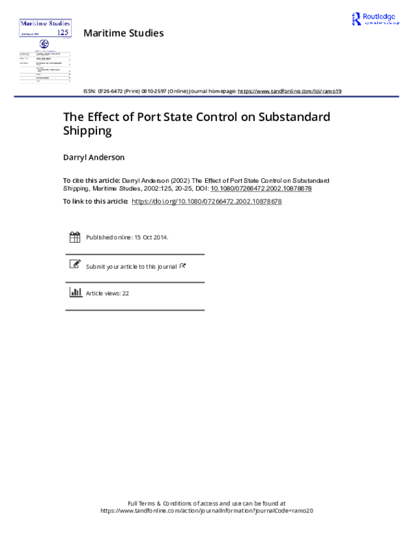 (PDF) The Effect of Port State Control on Substandard Shipping
