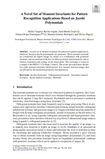 Pdf A Novel Set Of Moment Invariants For Pattern Recognition