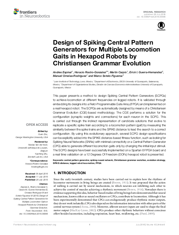 Pdf Design Of Spiking Central Pattern Generators For Multiple Locomotion Gaits In Hexapod