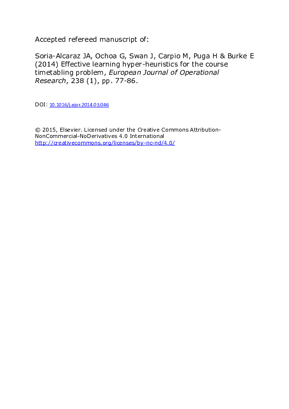 Pdf Learning Hyper Heuristics For Course Timetabling Solutions