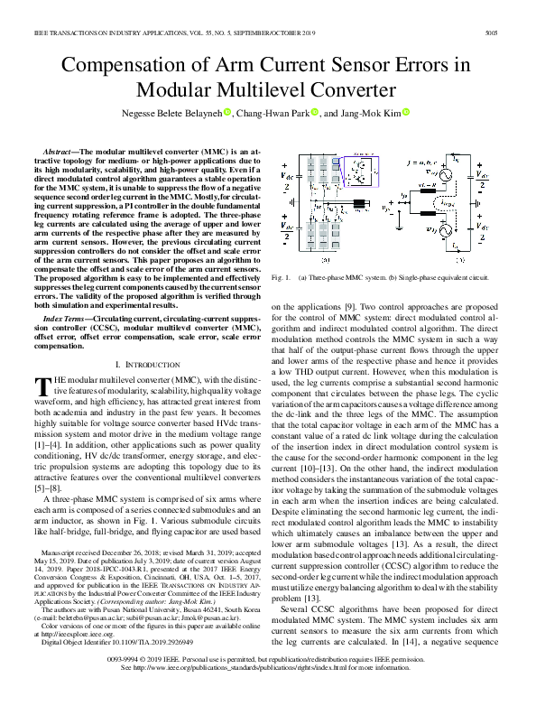 (PDF) Compensation of Arm Current Sensor Errors in Modular Multilevel Converter
