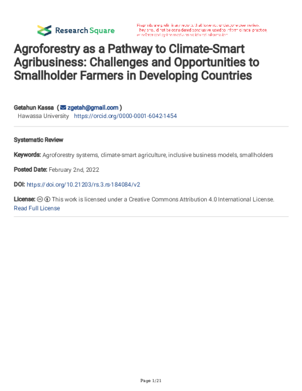 (PDF) Agroforestry as a Pathway to Climate-Smart Agribusiness ...