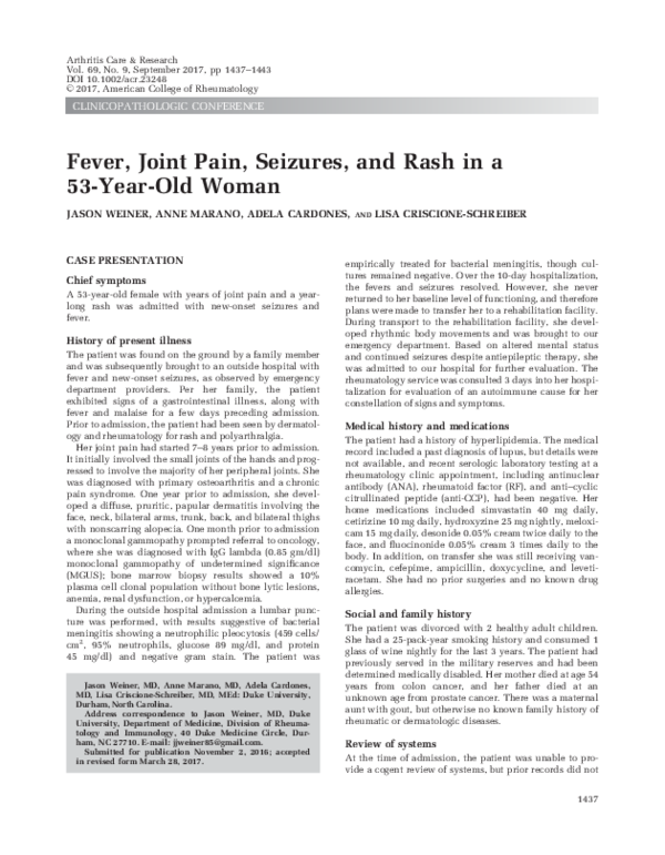 (PDF) Fever, Joint Pain, Seizures, and Rash in a 53-Year-Old Woman