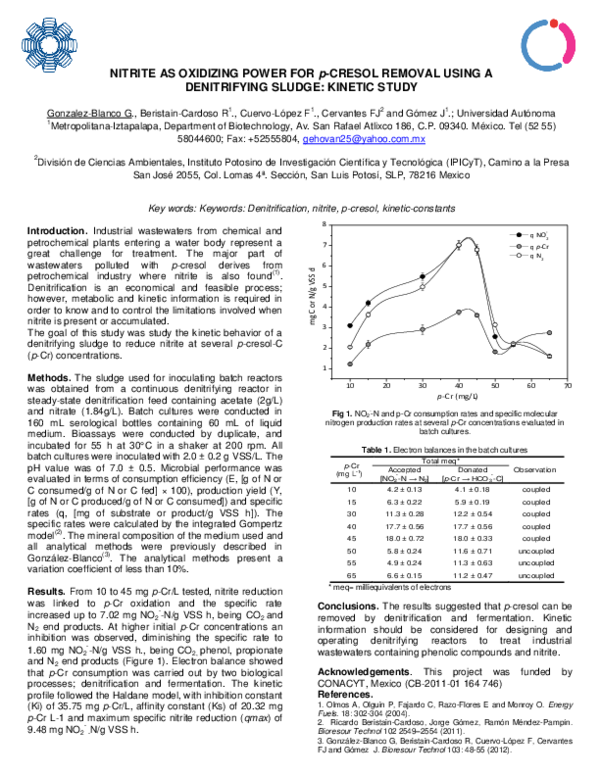 (PDF) Nitrite as oxidizing power forp-cresol removal using a ...