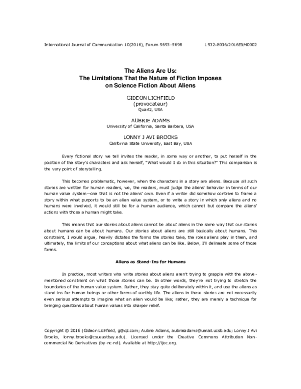 (PDF) Imagining Futuretypes| The Aliens Are Us: The Limitations That ...