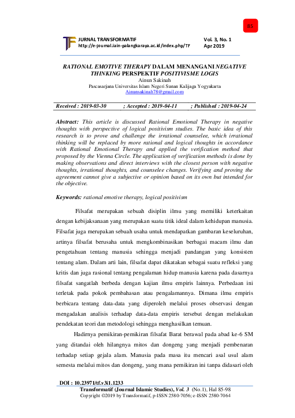 (PDF) Rational Emotive Therapy Dalam Menangani Negative Thinking ...