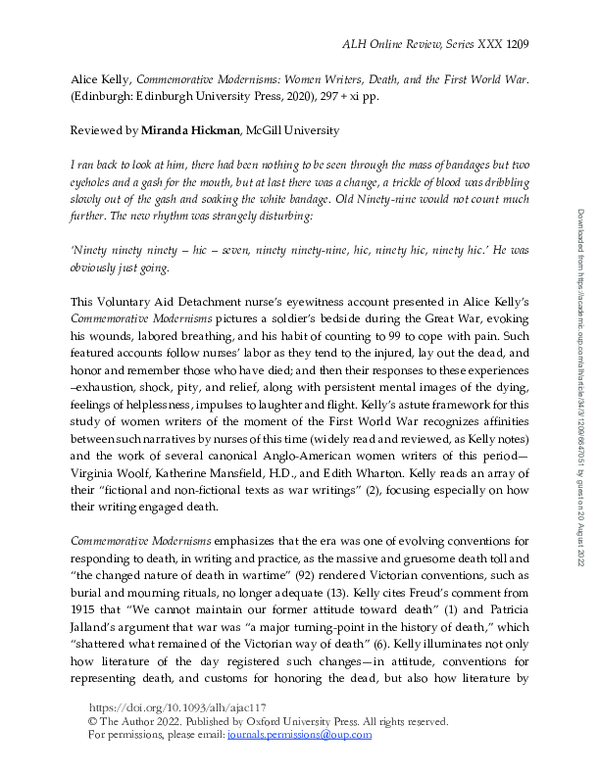 (PDF) Alice Kelly, Commemorative Modernisms: Women Writers, Death, and ...