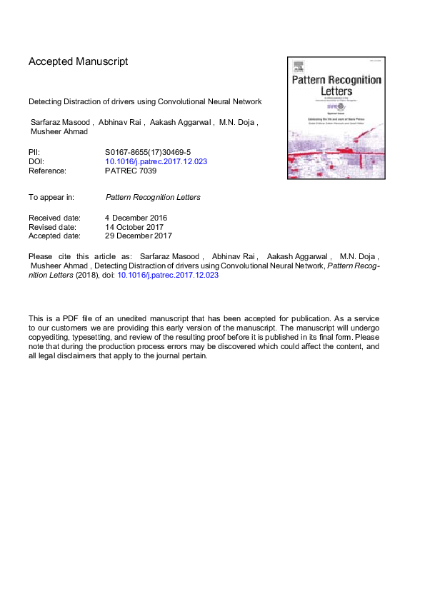 (PDF) Detecting distraction of drivers using Convolutional Neural Network