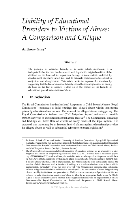(PDF) Liability of educational providers to victims of abuse: a ...