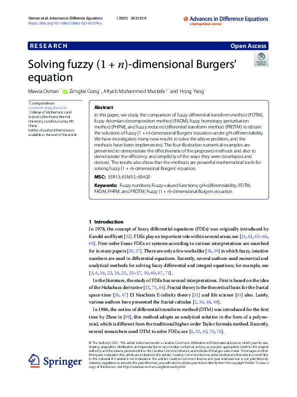 Pdf Solving Fuzzy 1 N Dimensional Burgers Equation
