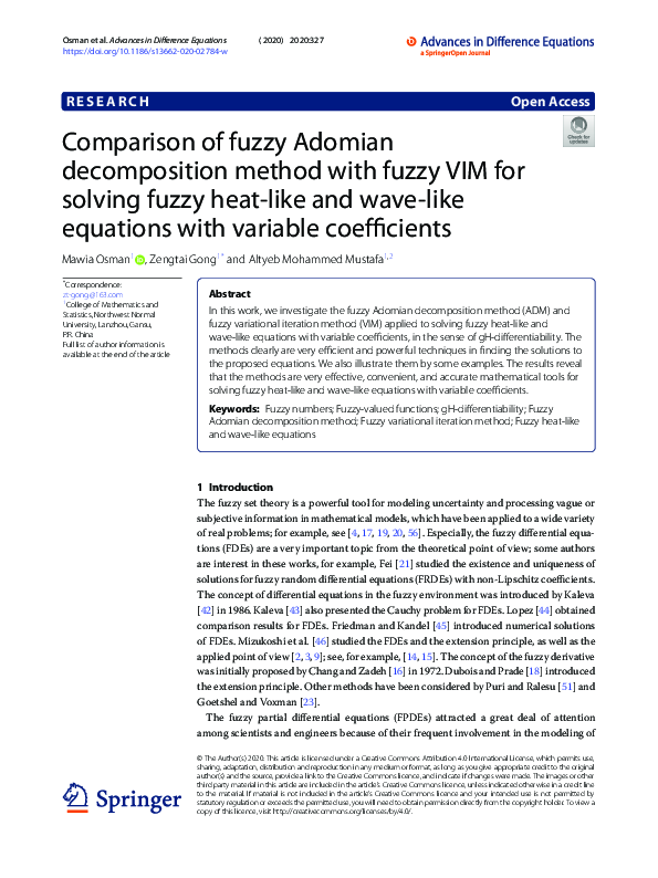 (PDF) Comparison of fuzzy Adomian decomposition method with fuzzy VIM ...