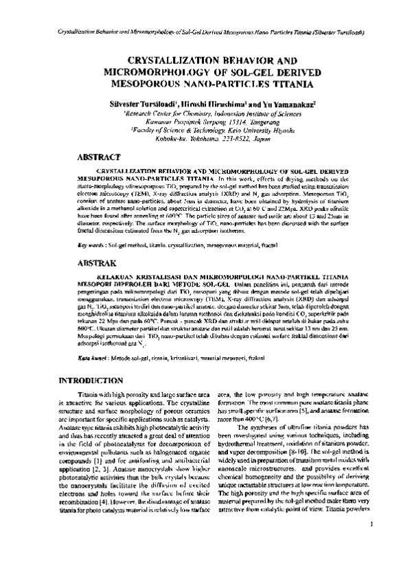 (PDF) Crystallization Behavior and Micromorphology of Sol-Gel Derived ...