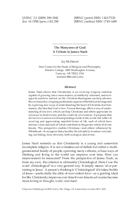 (PDF) The Manyness of God: A Tribute to James Nash