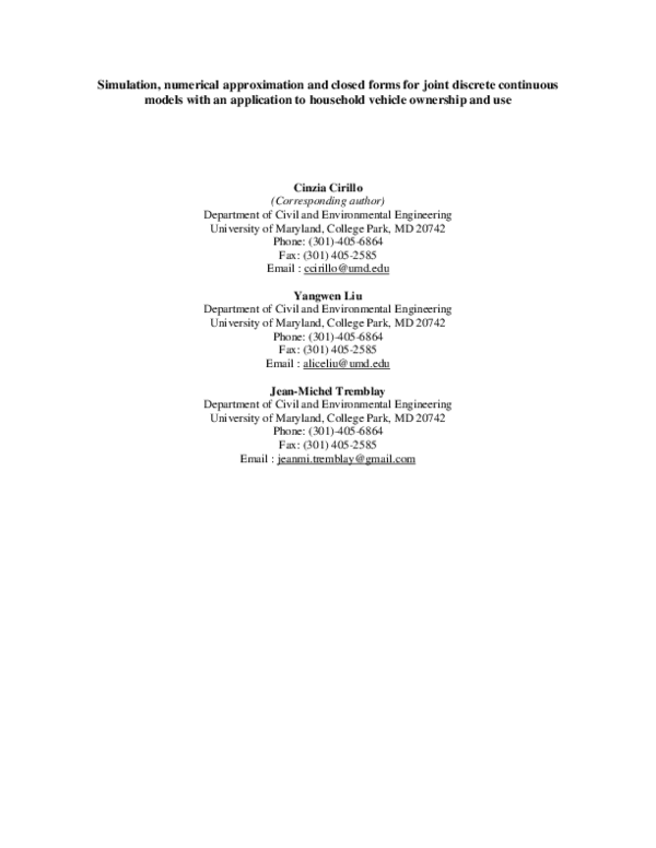 Pdf Simulation Numerical Approximation And Closed Forms For Joint Discrete Continuous Models 