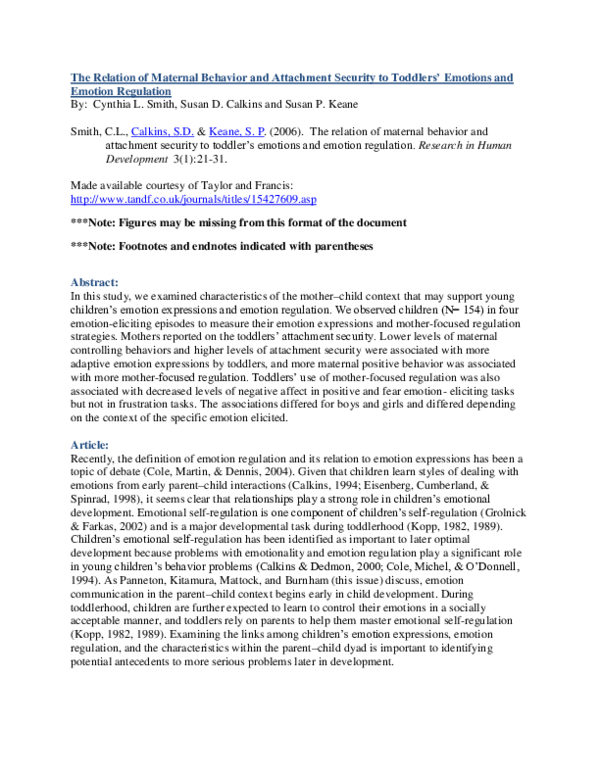 (PDF) The Relation of Maternal Behavior and Attachment Security to ...